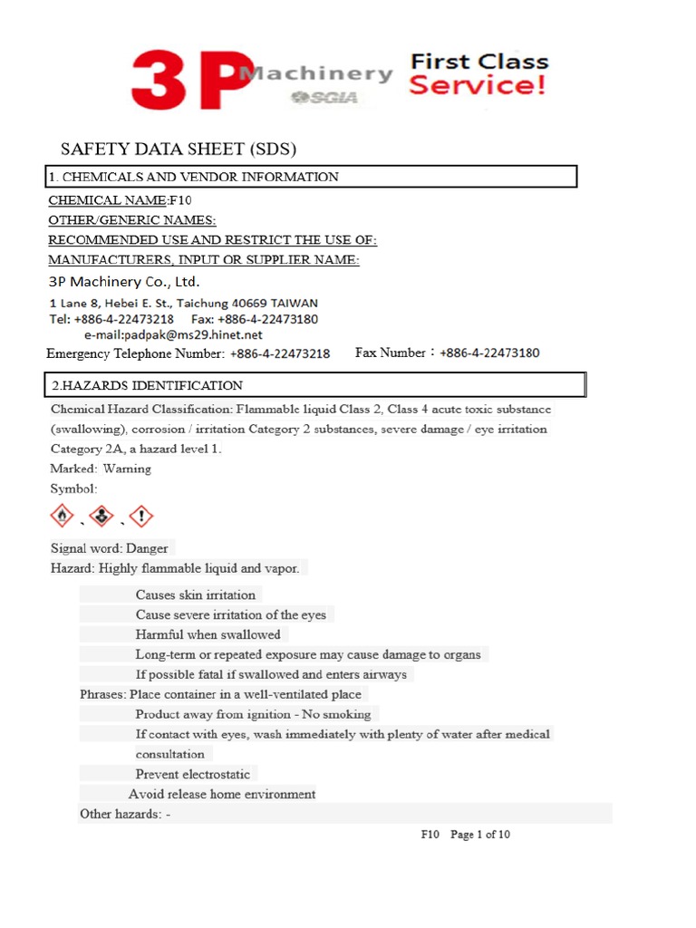 F 10 SDS 1 | PDF