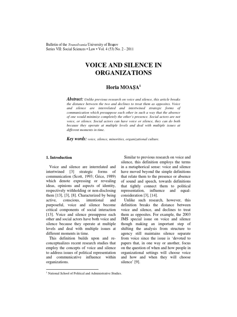 Voice And Silence In Organizations Download Free Pdf Communication