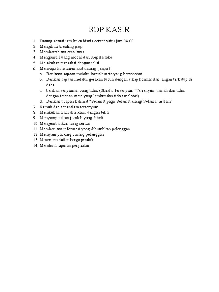 Sop Kasir | PDF