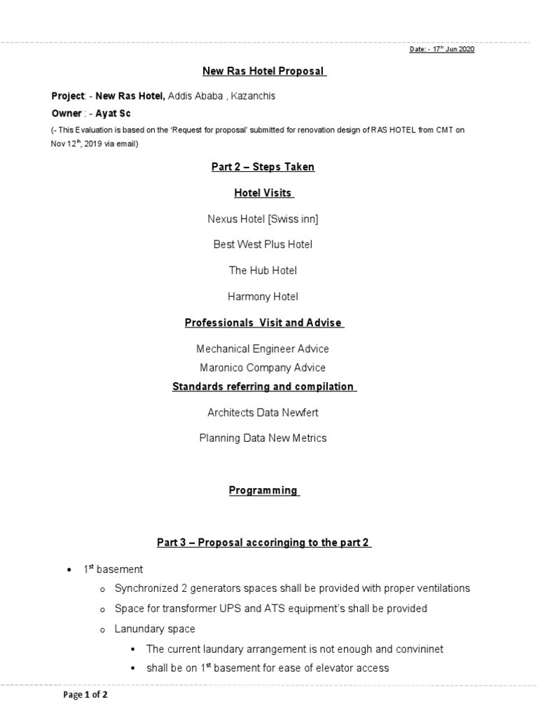 Proposal for Renovation and Facility Upgrades at the New Ras Hotel in ...