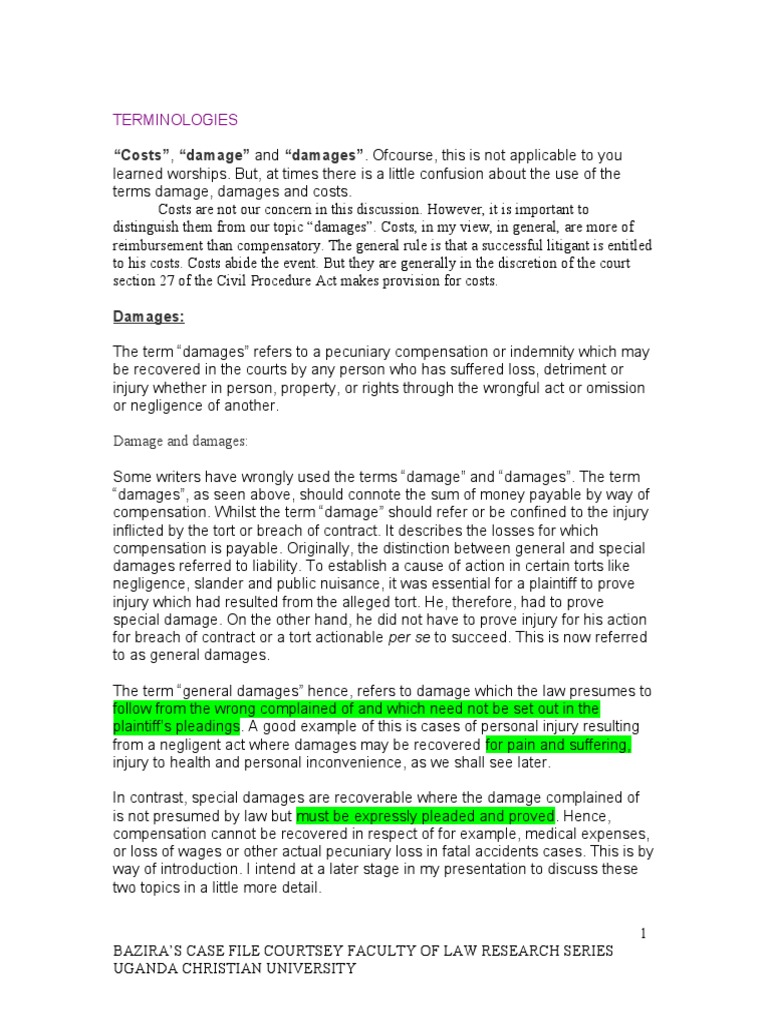 Damages in Torts | PDF | Damages | Tort