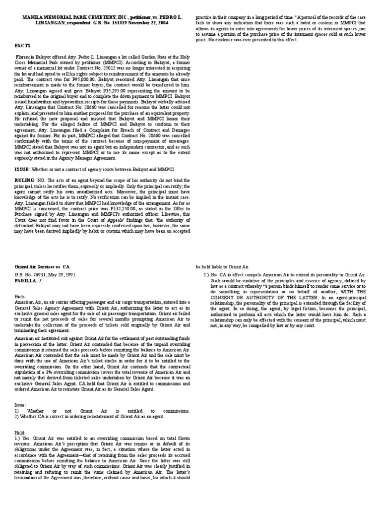 1-33 AGENCY Case Digests | PDF | Law Of Agency | Ratification