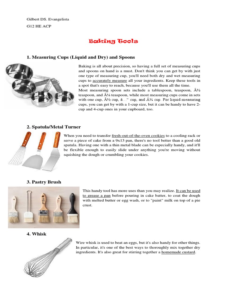 BAking Tools | PDF | Baking | Teaspoon