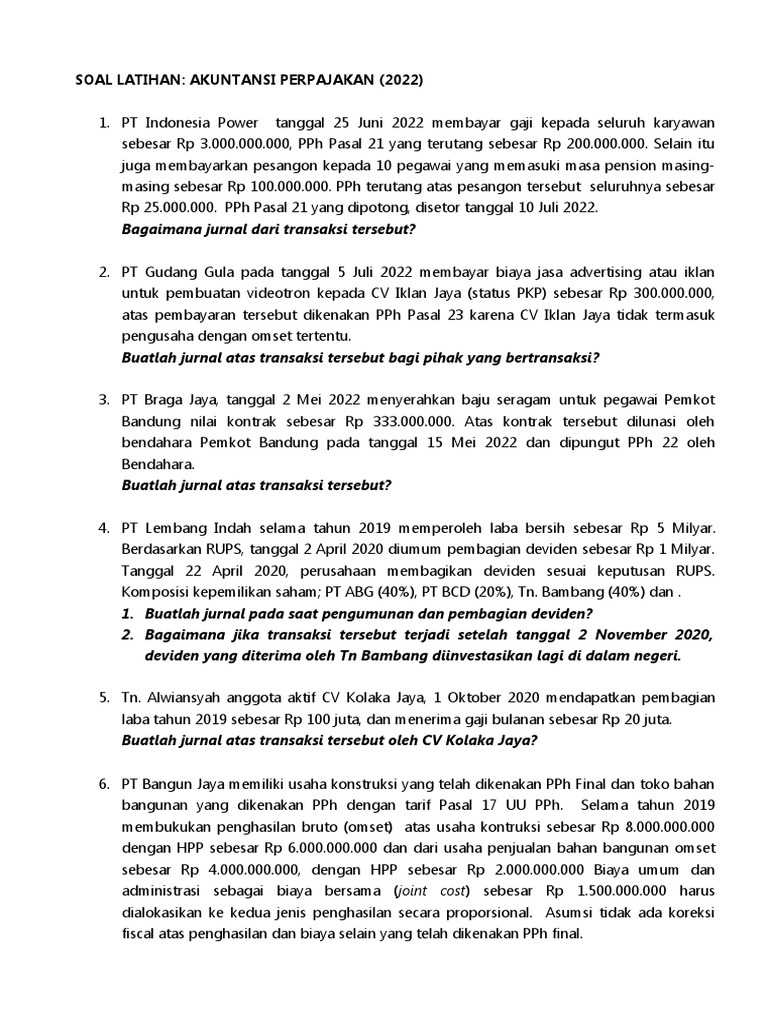 Latihan Akuntansi Pajak 2023 | PDF