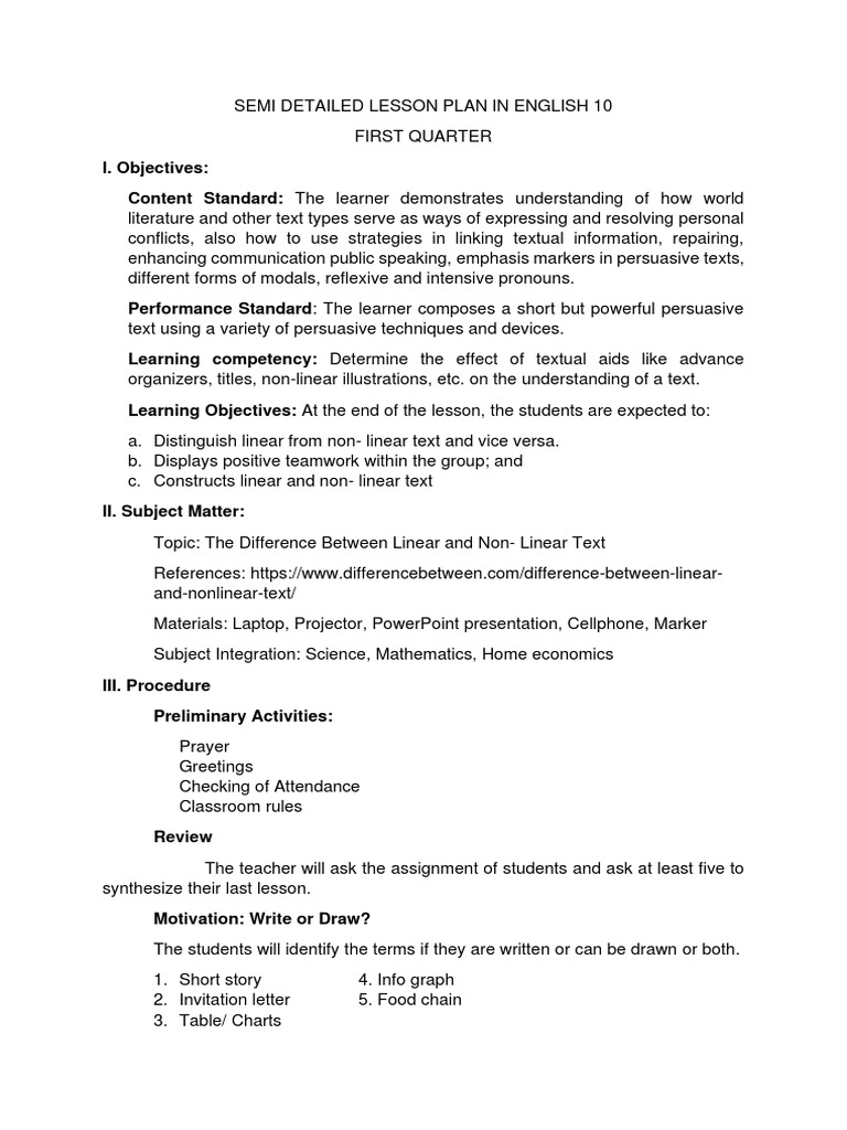 Linear vs Non-Linear Text Lesson | PDF | Lesson Plan | Linearity