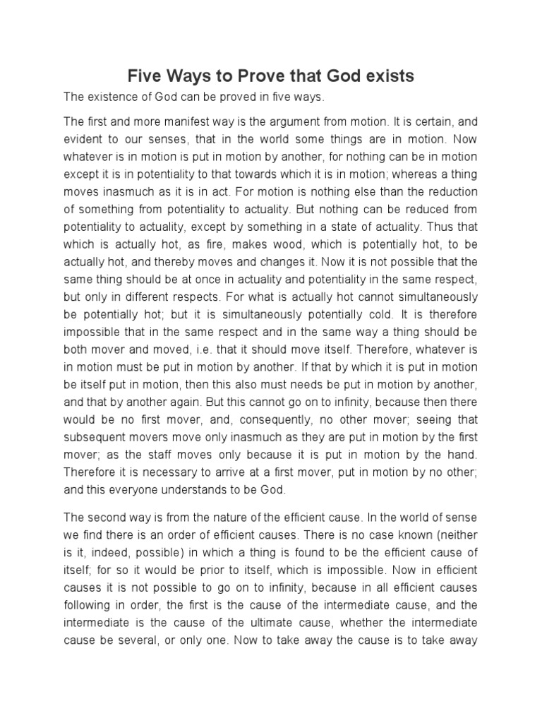 Five Ways To Prove Existence of God - St. Thomas Aquinas | PDF ...