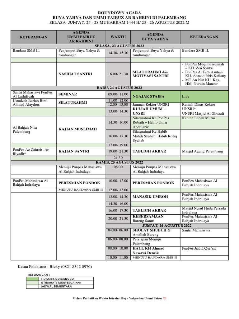 Roundown Buya Yahya Dan Ummi Fairuz - 22-08-2022 | PDF