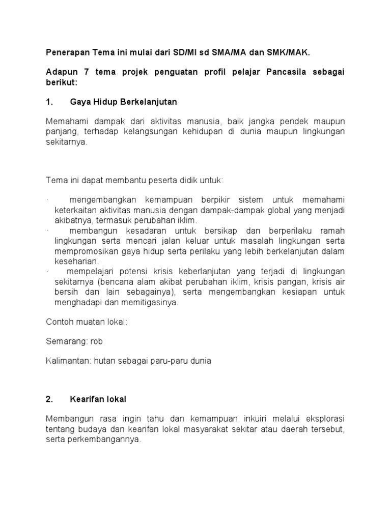 7 Tema Projek Pancasila | PDF