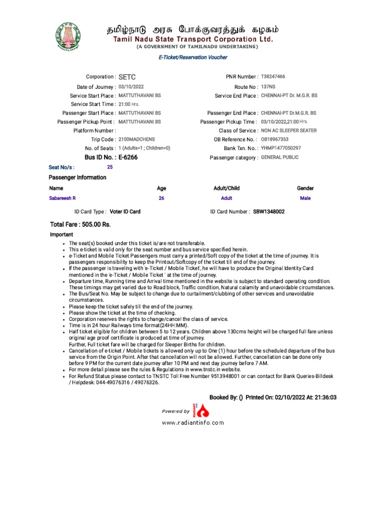 TNSTC | PDF | Ticket (Admission) | Identity Document