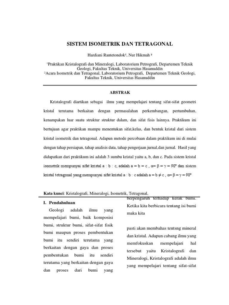 Hardiani SISTEM ISOMETRIK DAN TETRAGONAL | PDF