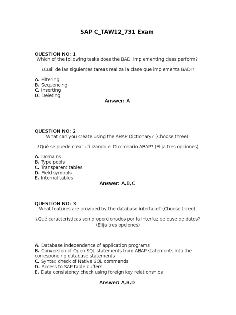Sap C Taw12 731 Exam | PDF | Systems Engineering | Software Engineering