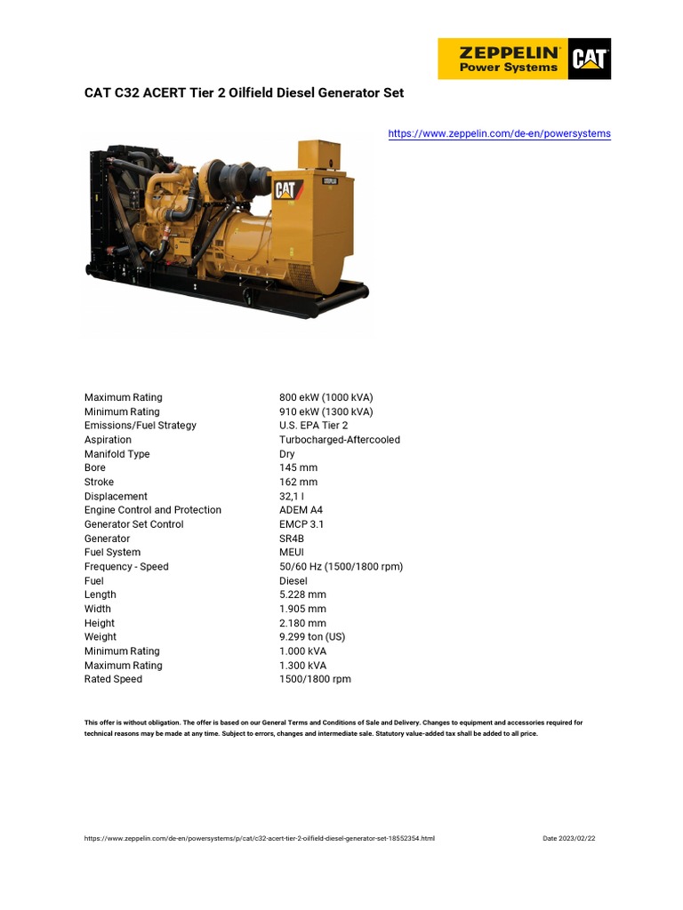 c32 Acert Tier 2 Oilfield Diesel Generator Set 18552354.html | PDF