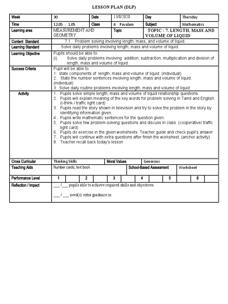 MT Yr 6 DLP | PDF | Teachers | Lesson Plan