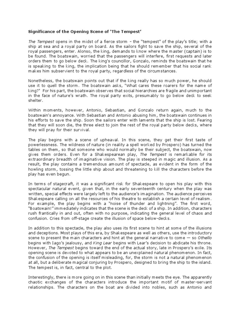 The Tempest Opening Scene Significance | PDF | The Tempest | William ...