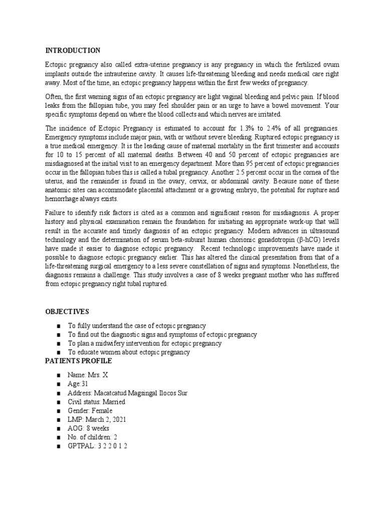 Ectopic Pregnancy Case Study and Diagnosis | PDF | Uterus | Pregnancy