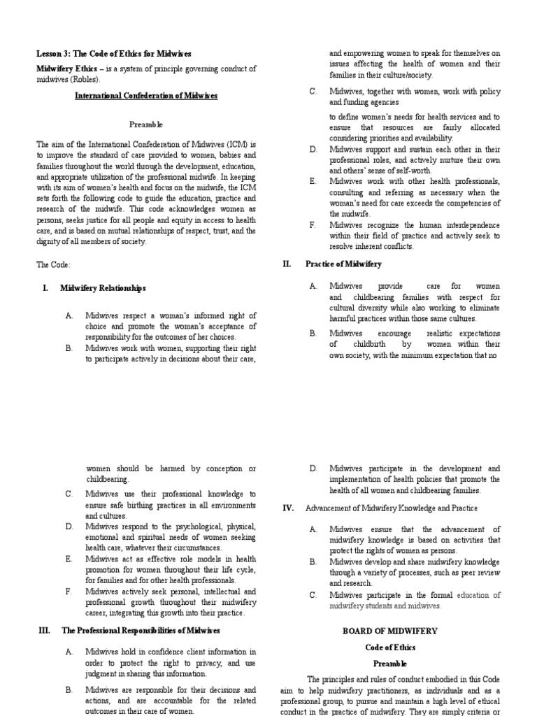 Code of Ethics For Midwives | Download Free PDF | Midwife | Midwifery