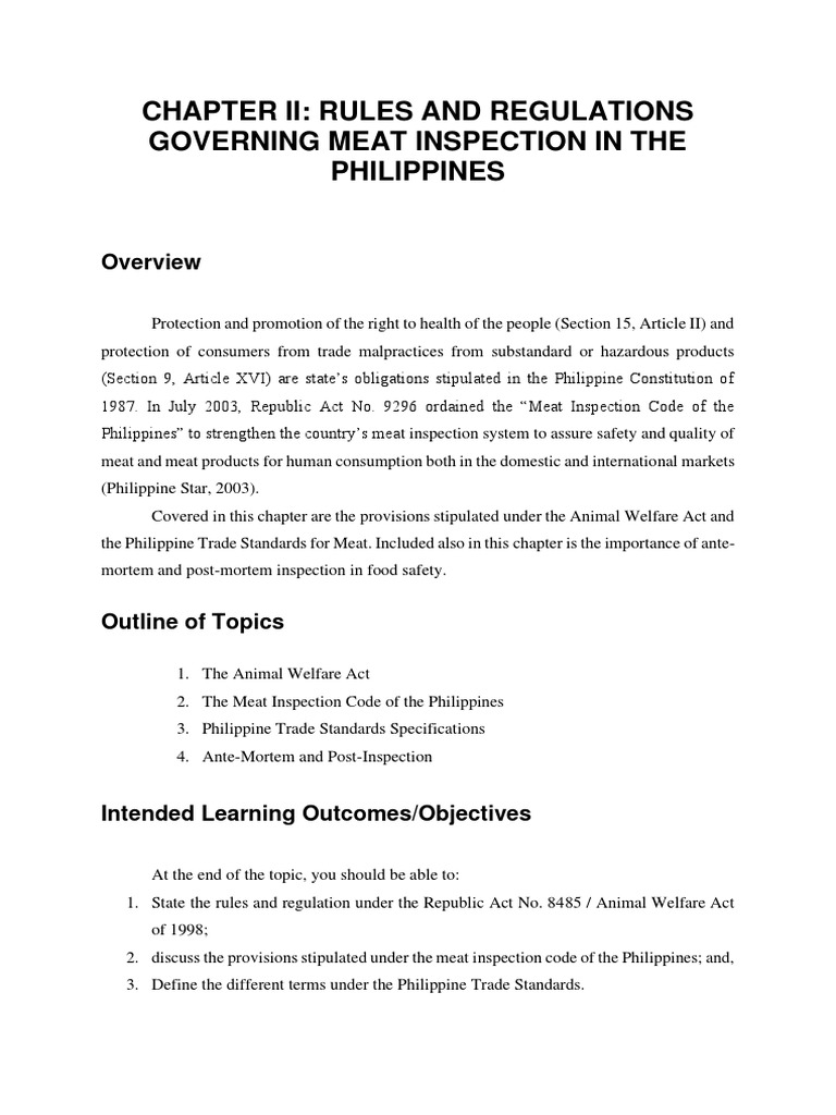 Agric-114-Chapter Ii: Rules and Regulations Governing Meat Inspection in The Philippines | PDF ...