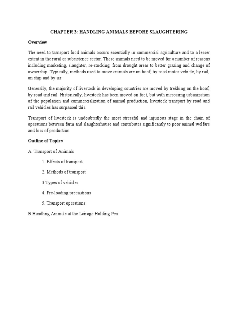 Agric-114-Chapter 3: Handling Animals Before Slaughtering | PDF