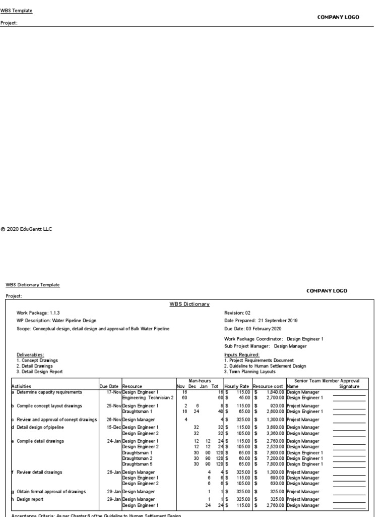 WBS & WBS Dictionary Template | PDF | Technical Drawing | Engineering