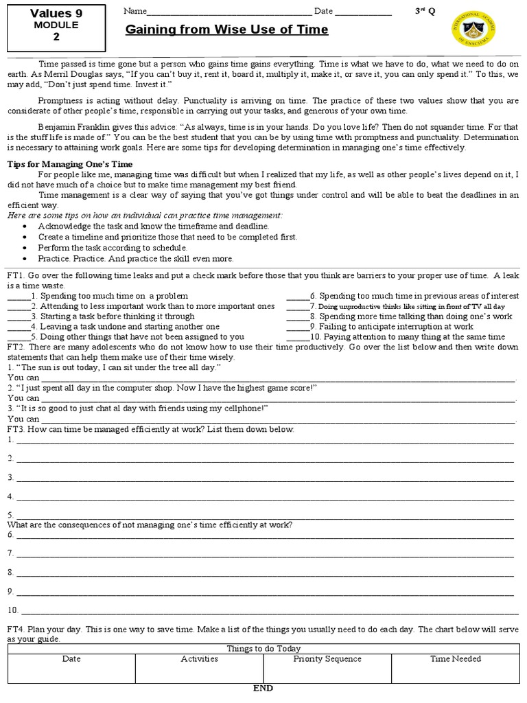 Module 2 - Gaining From The Wise Use of Time | PDF