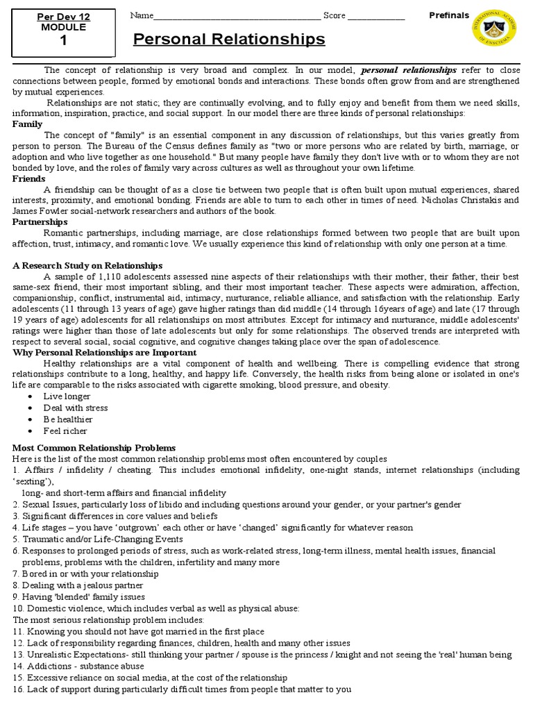Module 1 - Personal Relationships | PDF | Intimate Relationships | Infidelity