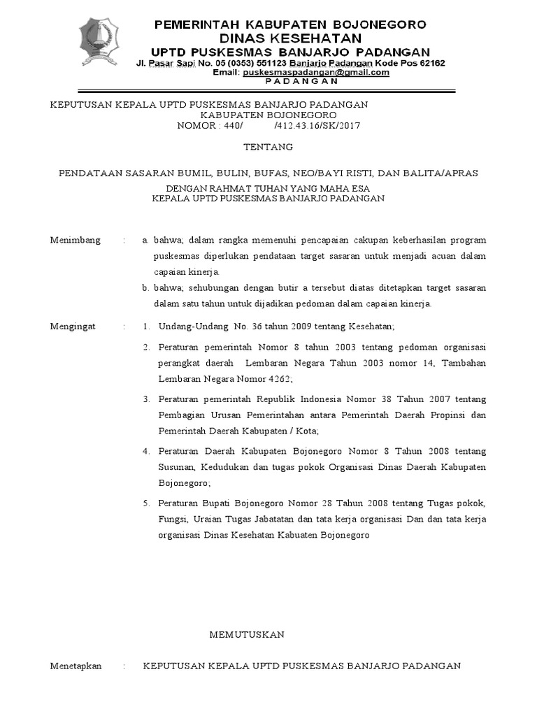 SK Pendataan Sasaran Bumil, DSB | PDF