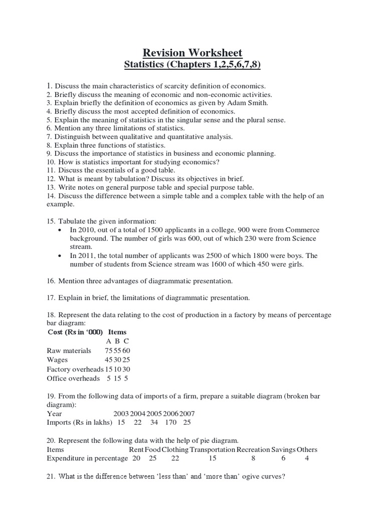 Statistics Revision Worksheet | PDF | Economics | Statistics
