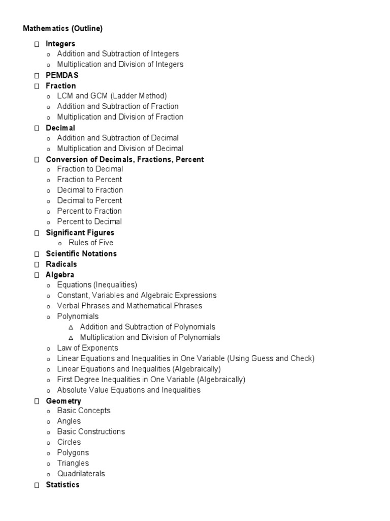 Mathematics (Outline) | PDF | Equations | Trigonometric Functions Mathematics (Outline) | PDF | Equations | Trigonometric Functions