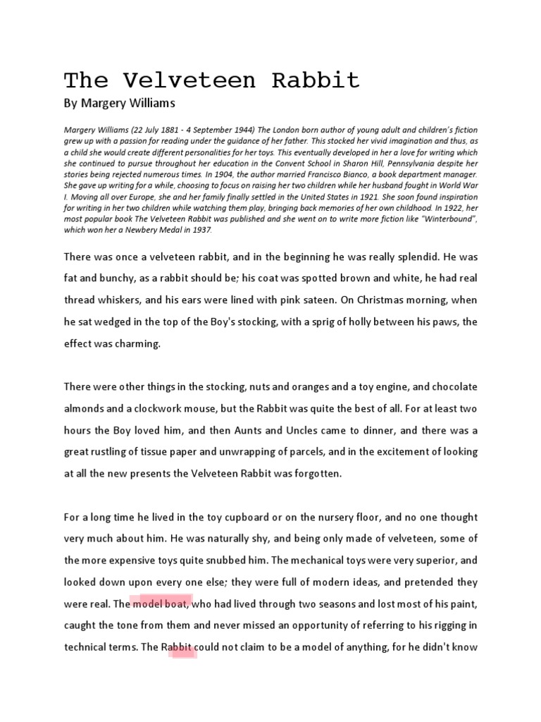 The Velveteen Rabbit by Margery Williams | PDF