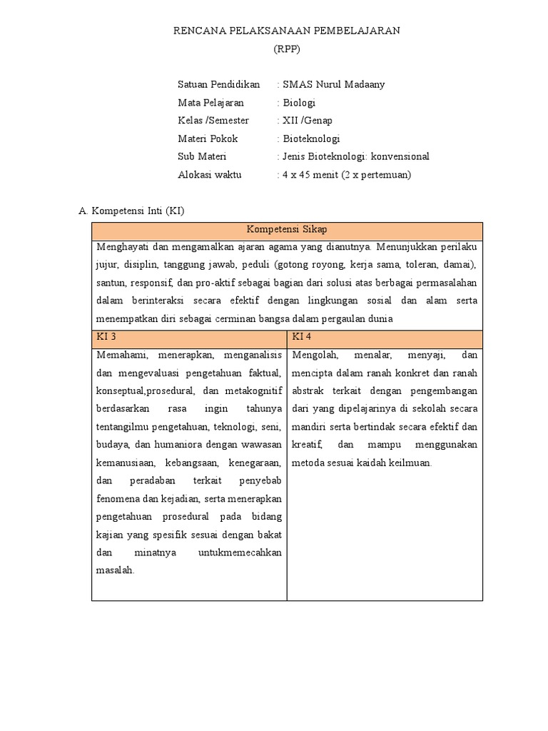 RPP PBL Bioteknologi Aksi 2 Edit | PDF
