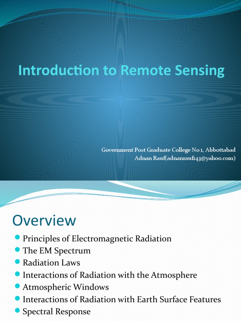Lecture 1 Intro To Remote Sensing Pdf Electromagnetic Radiation Electromagnetic Spectrum