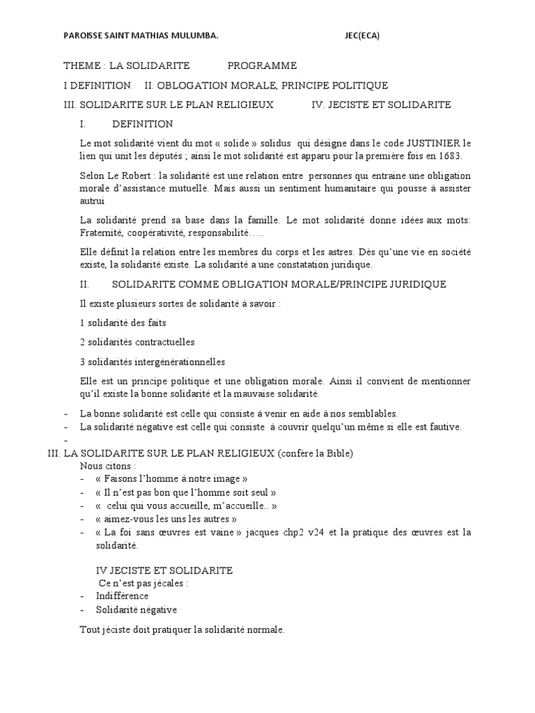 Définition et principes de la solidarité | PDF