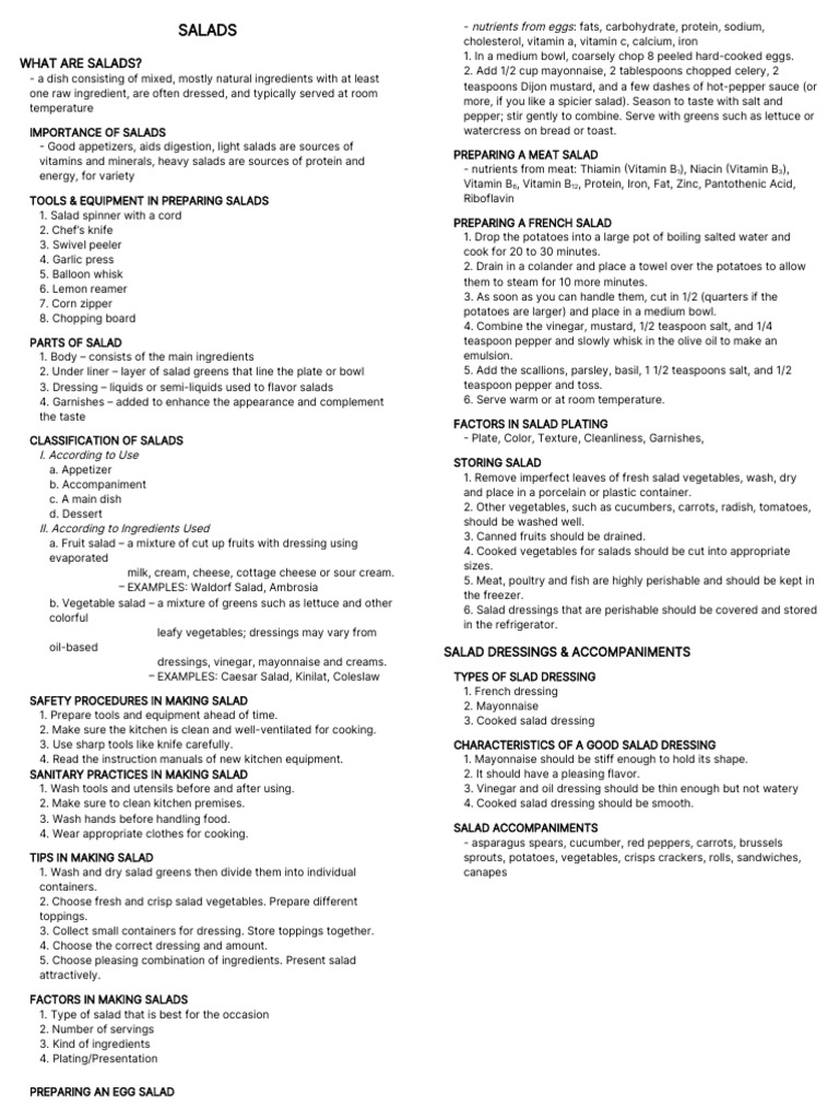 Grade 9 Salads | PDF | Salad | Vegetables
