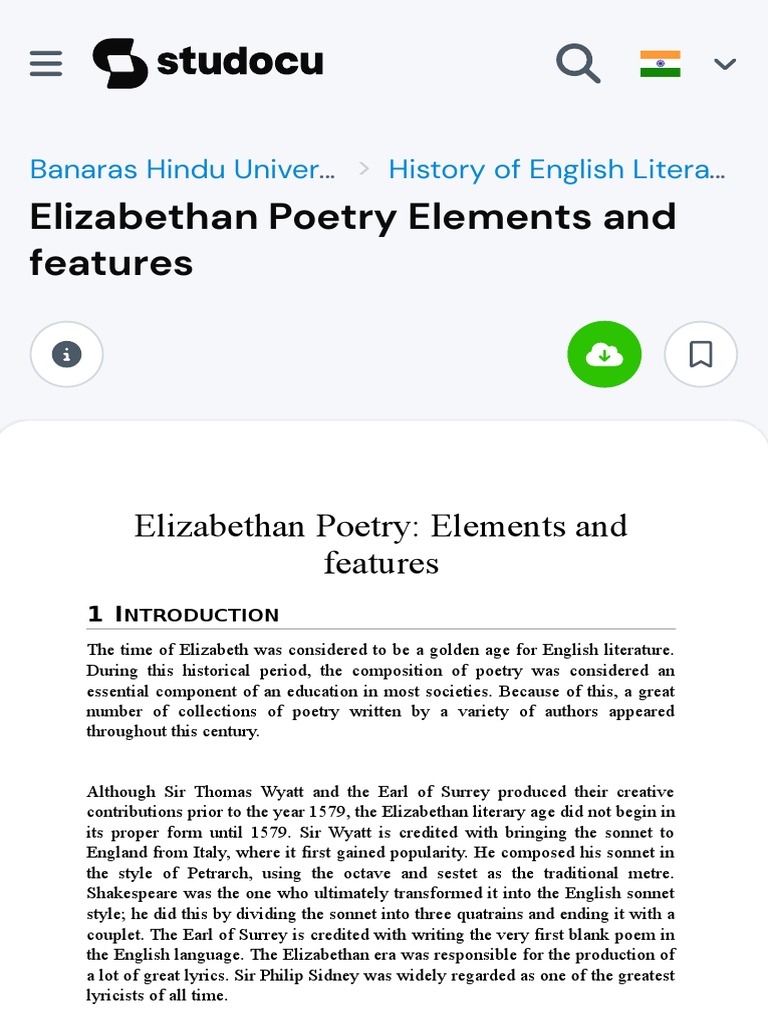 Elizabethan Poetry Elements and Features - Elizabethan Poetry Elements ...