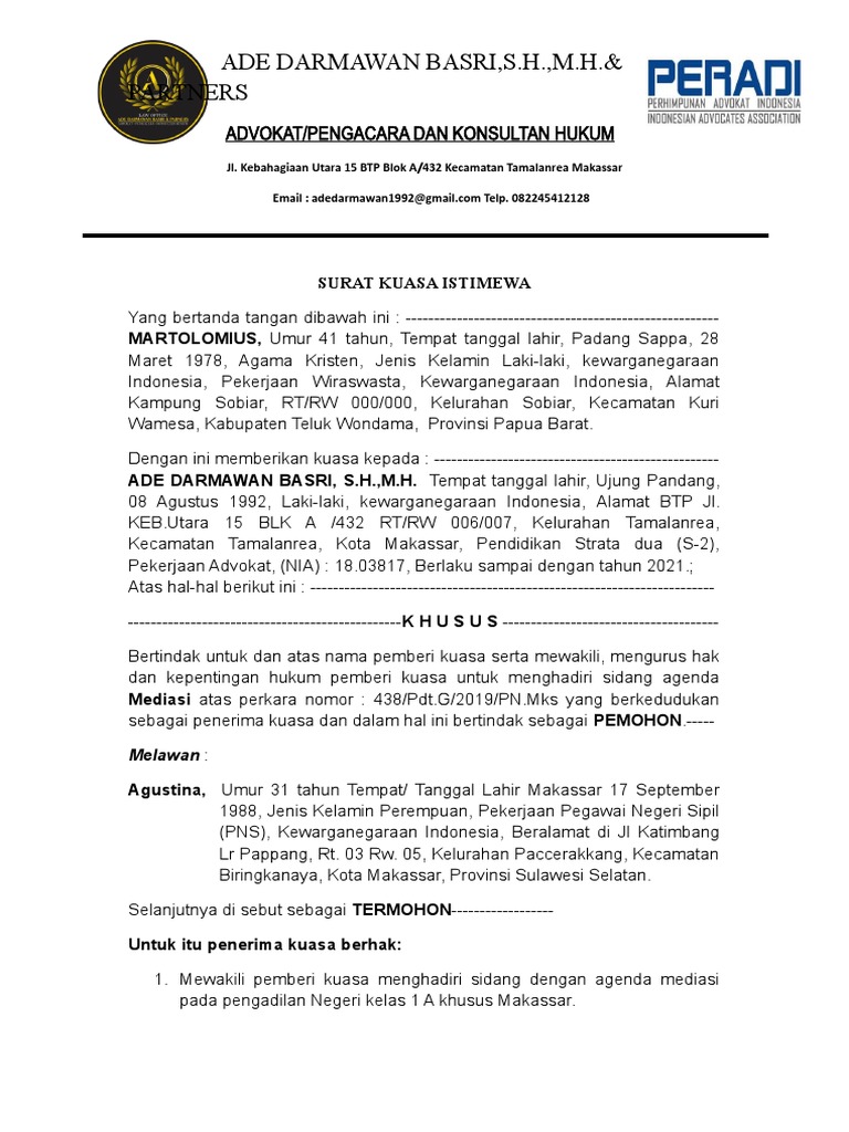 SURAT KUASA ISTIMEWA | PDF