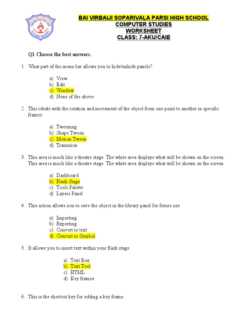 Bai Virbaiji Parsi High School Computer Studies Worksheet | PDF | Adobe ...