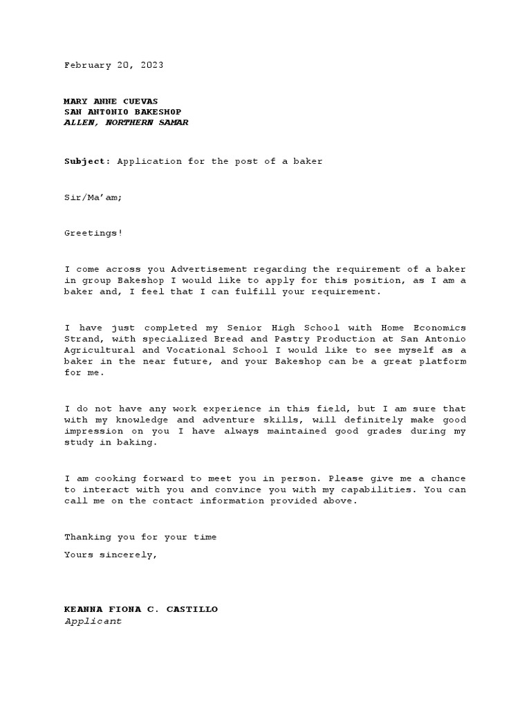 Application Letter For Work Immersion Sample | PDF