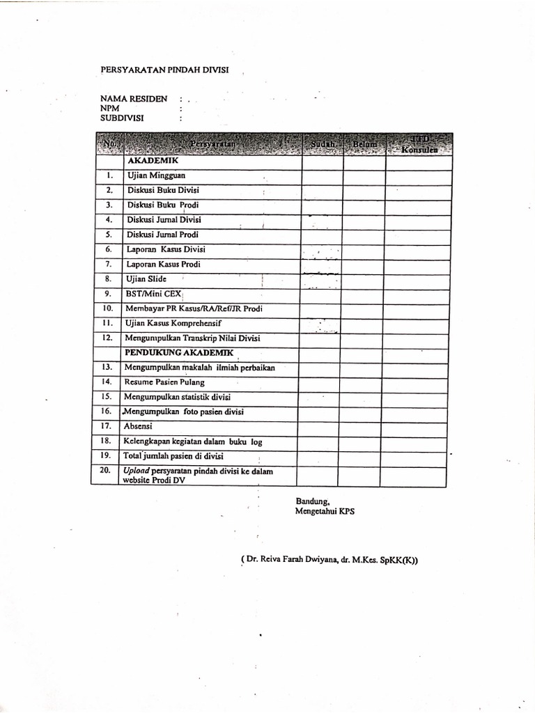 Lembar Pindah Divisi | PDF
