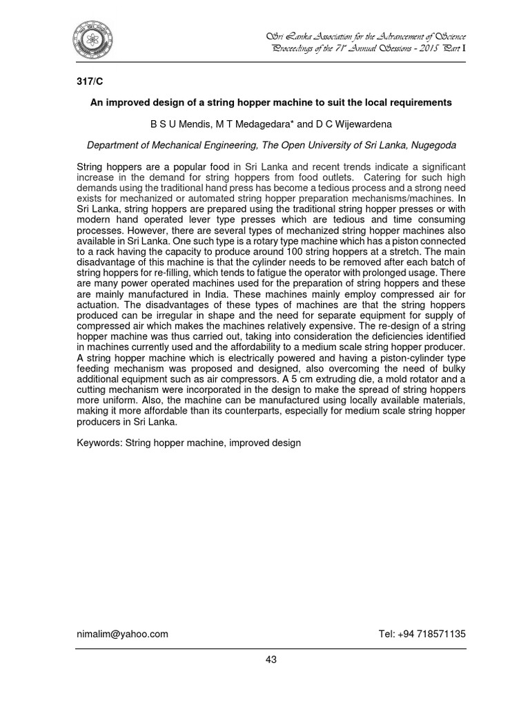 An Improved Design of A String Hopper Machine To Suit The Local ...