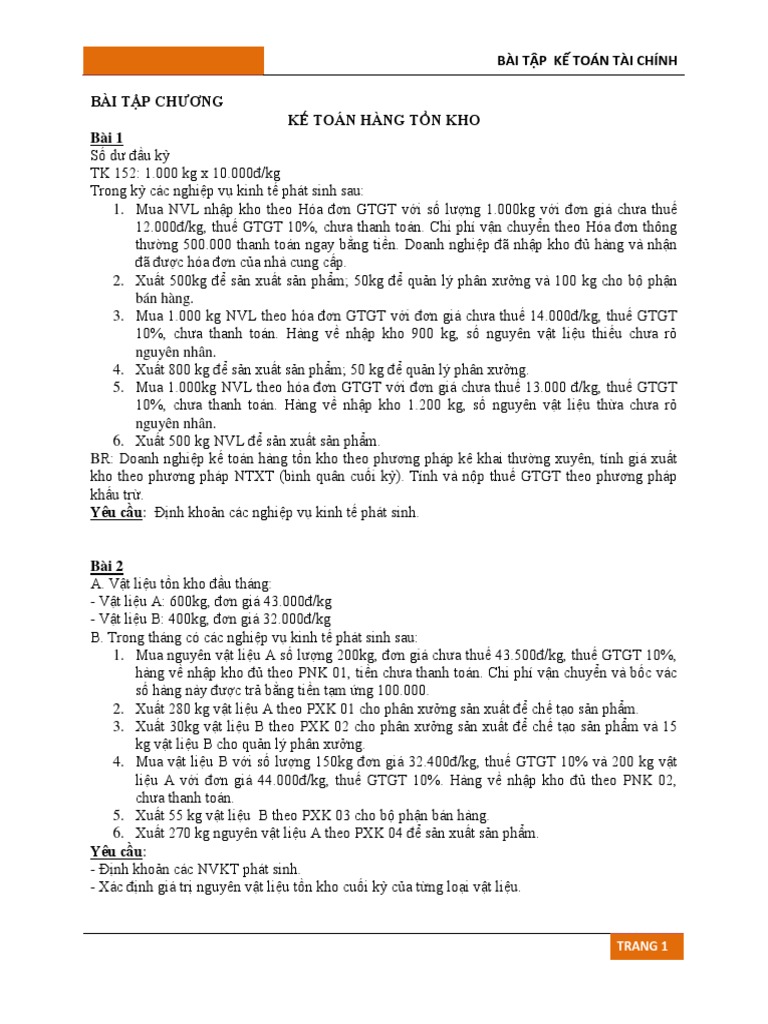 Bai Tap KTTC - CHUONG 2 | PDF