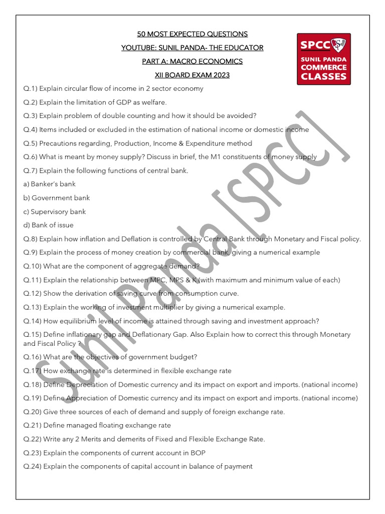 50 Most Important Questions Economics SPCC | PDF | Balance Of Payments | Exchange Rate
