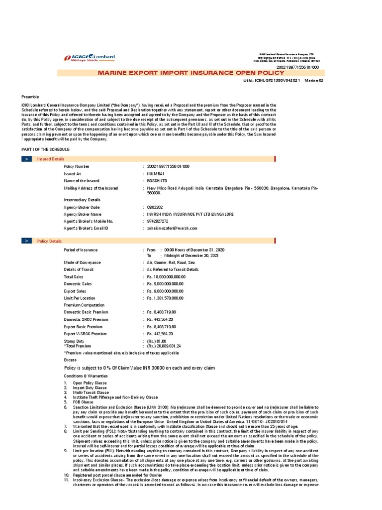 Bosch LTD | PDF | Insurance | Bill Of Lading