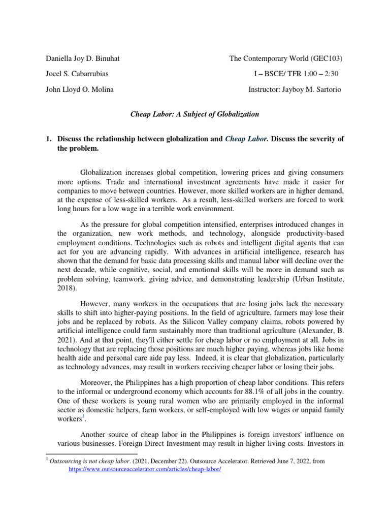 Cheap Labor and Globalization | PDF | Cost Of Living | Labour Economics