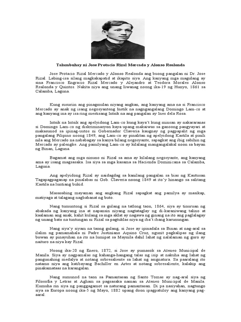 Jose Protacio Rizal Mercado y Alonso Realonda | PDF