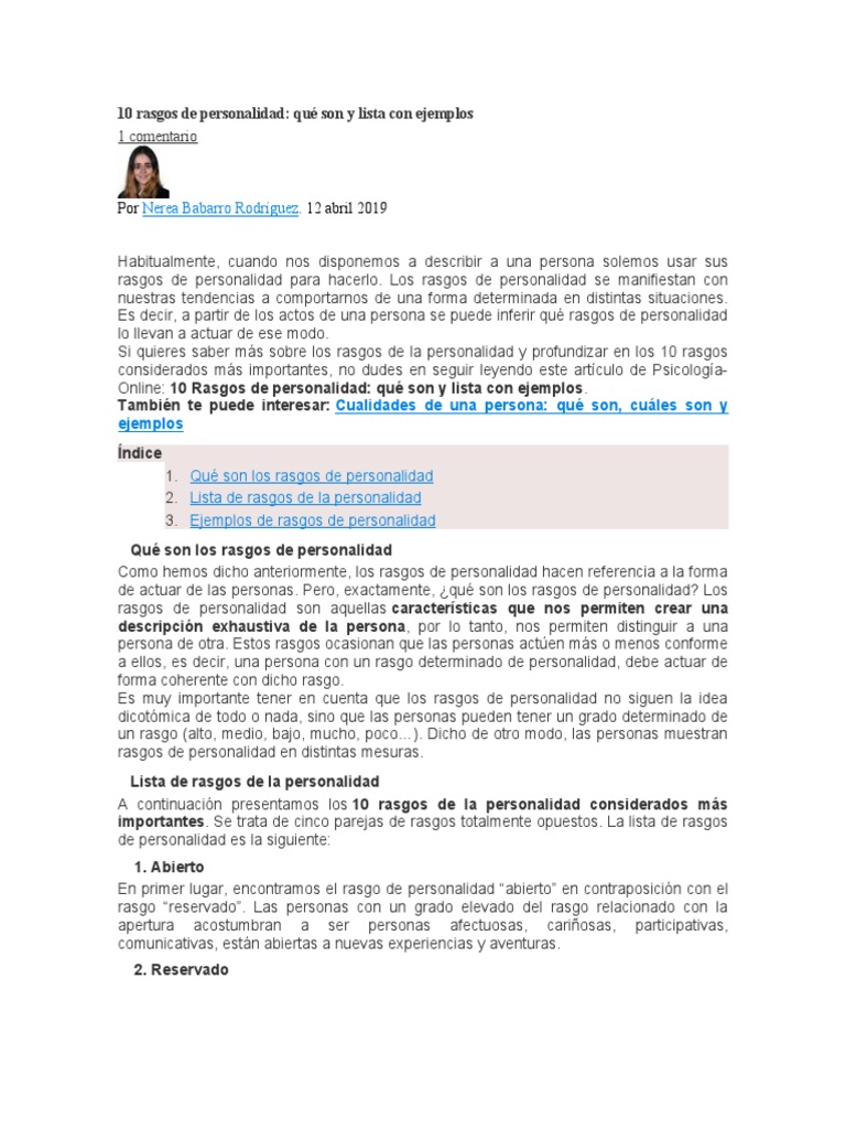 10 Rasgos de Personalidad | PDF | Conceptos psicologicos | Sicología