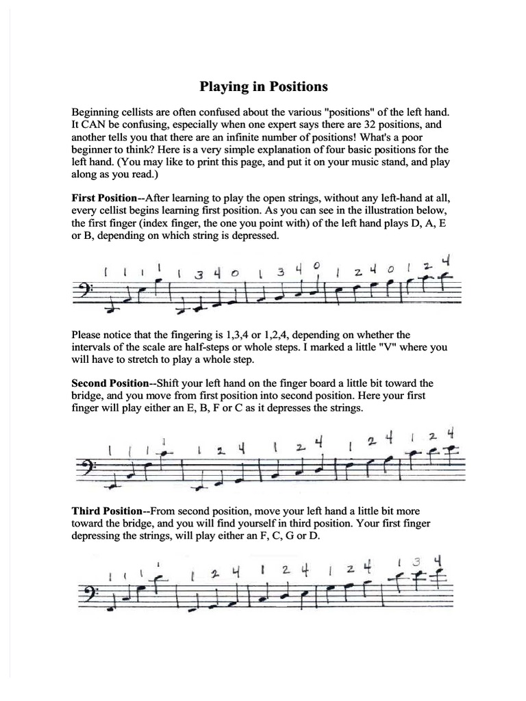 Beginner's Guide to Cello Positions | PDF | Cello | Music Theory