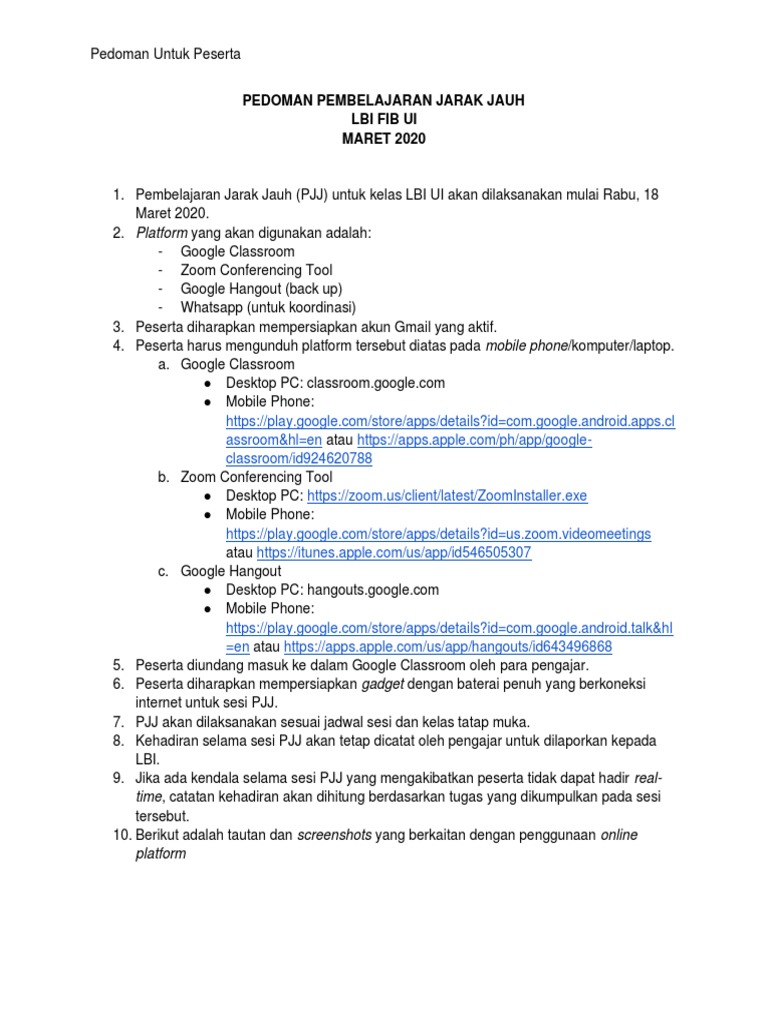 Panduan PJJ LBI FIB UI 2020 | PDF