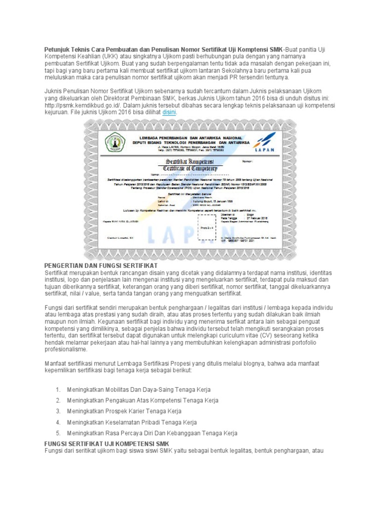 Aturan Membuat Kode Sertifikat Ujikom Pdf