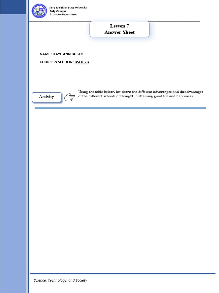 Lesson7 - Activity | PDF | Hedonism | Pleasure