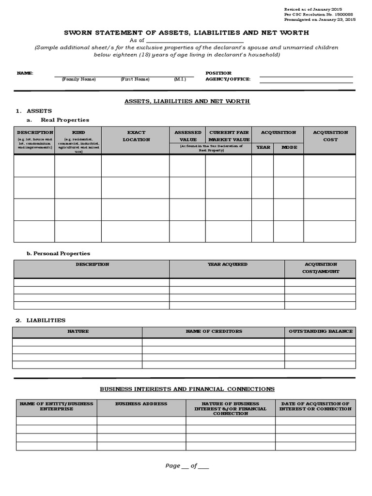 2015 SALN Additional Sheets | PDF